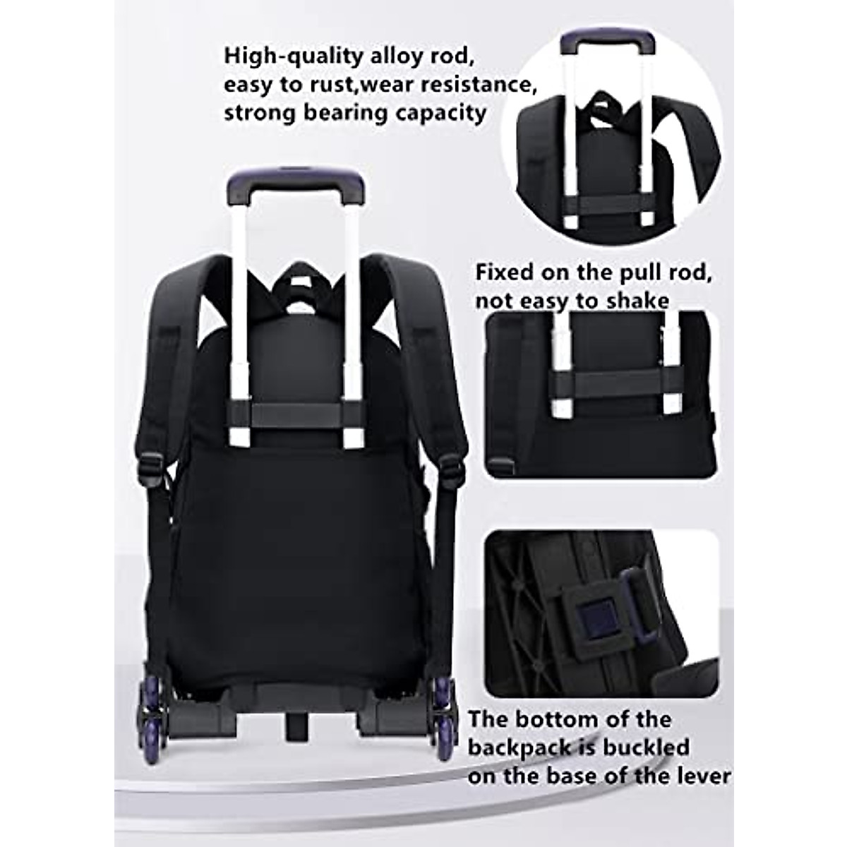 Yookeyo Rolling Backpack for Boys Elementary School Bag with Wheels Travel Trolley Bag 2 wheels and 6 wheels, Black/Red 6 Wheels