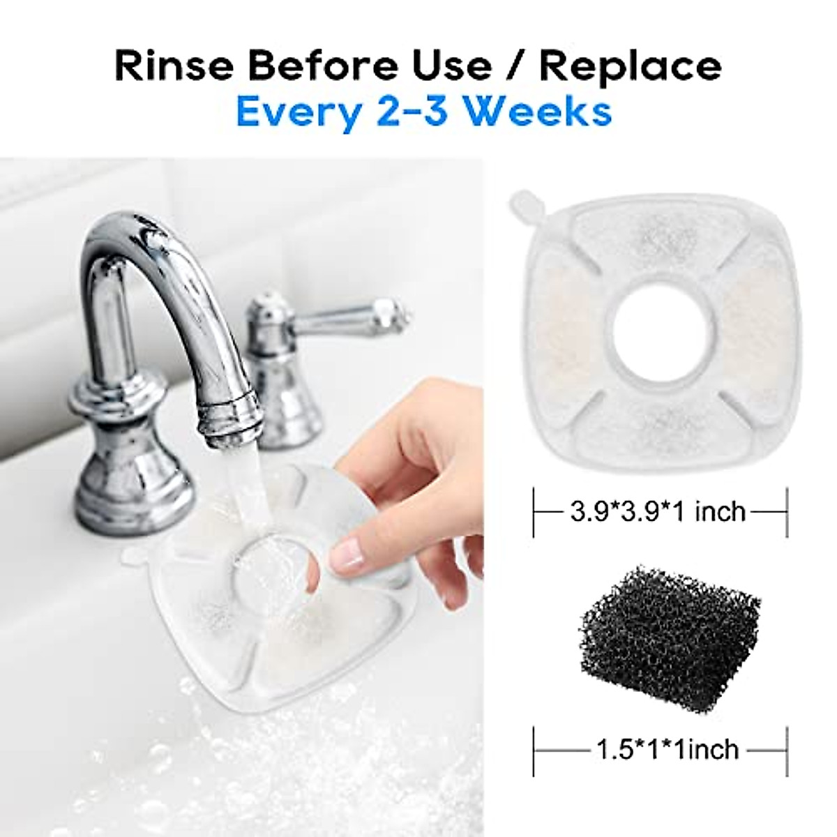 MyfatBOSS 16 Pack Cat Water Fountain Filter, 8 Pack Replacement Filters & 8 Pack Replacement Pre-Filter Sponges Fit for 95oz/2.8L and 67oz/2L Automatic Pet Cat Water Fountain Dog Water Bowl Dispenser