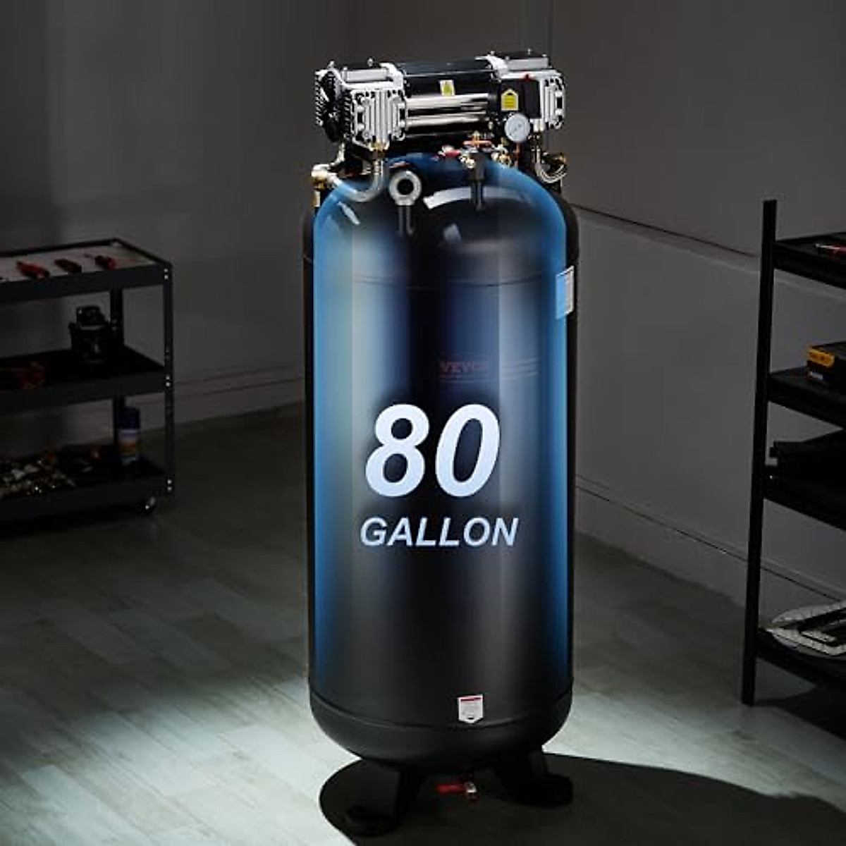 VEVOR 80 Gallon Air Compressor, 6.5HP 15.5SCFM@90 PSI, 2-Stage 145PSI Oil Free Stationary Compressor Tank, 86dB Quiet Compressor for Industrial Manufacturing, Workshops (220V/60Hz Single-Phase Power)