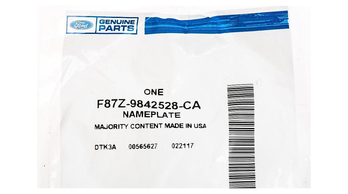 Ford F87Z-9842528-CA Name Plate | OEM Vehicle Identification