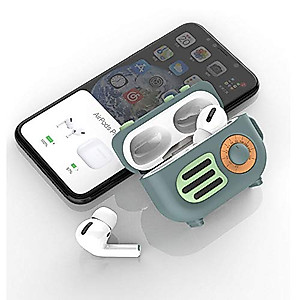 ICI-Rencontrer Compatible with Earbuds Case Airpods Pro, Retro Radio Receiver Design Waterproof Shockproof Protective Skin Anti-Lost Decoration Dark Green