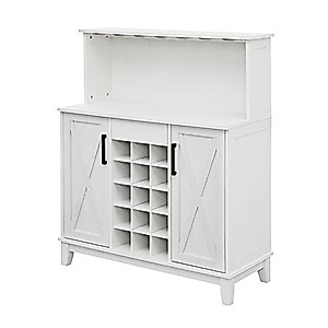 Home Source Microwave Station | Silo-Style Microwave Stand and Bar Cabinet Unit | with 2 Cabinets and Wine Rack | White Finish