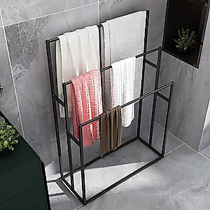 Floor Standing Towel Rack,3 Tier Freestanding Towel Holder,Metal Bathroom Towel Hanger Stand Alone,Towel Bar Stand Storage for Bathroom, Kitchen, Laundry Room, Bedroom(Color:White)