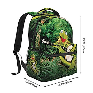DSERC Kermit Cartoon The Frog Anime Backpacks Laptop Backpack Unisex Cartoon Double Shoulder Bag for Camping Travel Daypack