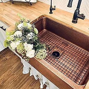 Sinkology K614-B66 Lange Farmhouse/Apron-Front 32 in. Single Bowl Grid, Strainer Drain, and Care Kitchen Sink Kit, 32 inch, Antique Copper