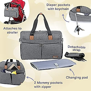 Diaper Bag Tote, RUVALINO Hospital Bags for Labor and Delivery, Multifunction Large Travel Weekender Overnight Bag for Mom and Dad, Convertible Baby Bag for Boy and Girls Gray
