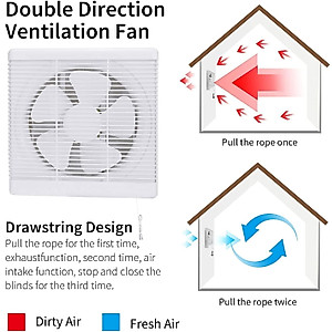 Nalle 10 Inch Window Reversible Exhaust Fan Through-wall installation Ventilation Fan Shutter Box Blower Ventilation Air Extractor for Bathroom Garage Greenhouse Panel size 13.5X13.5