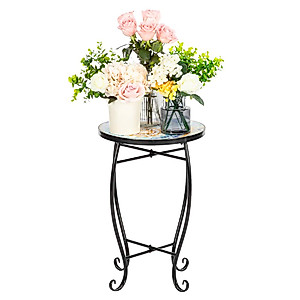 OOTDxvv Outdoor Side Table, 14inch Mosaic Patio Table Accent Table Plant Stand Small End Table with Coloured Glass for Porch Beach Patio Garden Balcony Poolside (D)