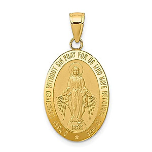 IceCarats 14K Yellow Gold Our Lady of Miraculous Medal Blessed Virgin Mary Necklace Charm Pendant 29mm x 14.5mm Only