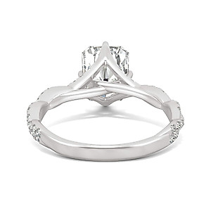 Charles & Colvard Created Moissanite 9x7mm Radiant Cut Statement Ring for Women | 3.1 cttw DEW | Lab Grown | Solid 14K White Gold with Rhodium | Size 7