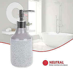 Home Basics Crackle 4 Piece Ceramic Bath Accessory Set-Includes Lotion Dispenser, Toothbrush Holder, Soap Dish, Tumbler, Grey