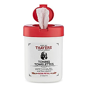 THAYERS Alcohol-Free Witch Hazel Toning Towelettes with Aloe Vera, Rose Petal, 25 Count