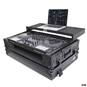 ProX XS-DDJ1000 WLTBL LED ATA Flight Case for Pioneer DDJ-1000 FLX6 SX3 DJ Controller with Laptop Shelf 1U Rack Space Wheels and LED - Black