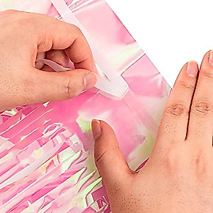 BRAVESHINE Party Decoration Iridescent Foil Fringe Backdrops - 2 Pack 3.2 x 6.5 ft Metallic Tinsel Photo Booth Pros Streamer Curtains for Birthday Wedding Graduation Christmas Holiday - Clear Pink