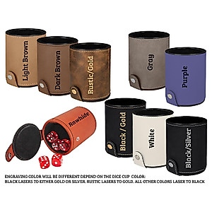 Personalized Set of Dice Cup with Storage Compartment Customized PU Leather Dice Cup with 5 Red Dice Custom Gift (Rustic/Gold)