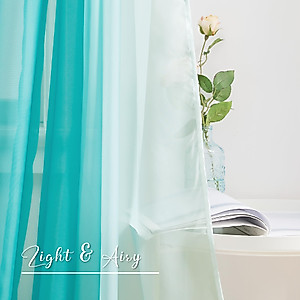 NICETOWN Teal Ombre Sheer Scarf Curtains Valances, Decorative Elegant Backdrop Voile Sheer Texture Bed Canopy for Indoor Outdoor Beach Wedding/Bed Canopy, 2 Panels, W60 x L216