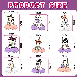 Halloween Ghost Honeycomb Centerpiece,9Pcs Cute Ghost Table Decorations Pink Spooky Pumpkin Broom Signs Table Centerpieces for Halloween Ghost Decor Party Baby Shower Indoor