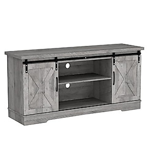 Amyove Farmhouse Stand for 65 Inch TV, Entertainment Center TV Media Console Table, Tall Stand with Storage, Barn Doors and Shelves, Grey Modern Cabinet Furniture for Living Room