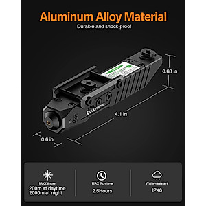 TOUGHSOUL Rifle Green Blue Red Laser Sight Compatible with M-Lok Picatinny Rail, Rechargeable Low-Profile Tactical Rifle Laser Sight with Strobe Function