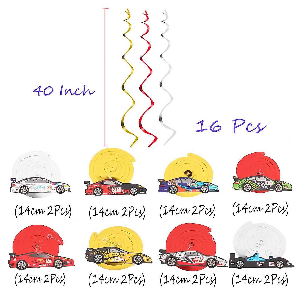 Racing Car Party Foil Swirls Streamers Photo Booth Props Kit - 30 Pcs Room Hanging Decorations Happy Birthday Childrens Kids Favors Party Supplies - NO DIY REQUIRED