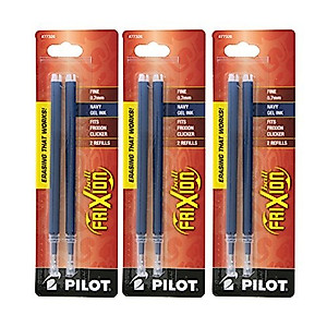 Pilot Frixion Gel Ink Pen Refills, Fine Point 0.7mm, Navy Blue Ink (3 Packs of 2 Refills each)