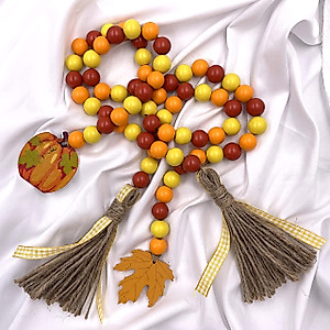 OperSeven 2Pcs Thanksgiving Wooden Bead Tassels Ornaments with Pumpkin and Maple Leaves Halloween Pumpkin Wooden Bead Tassels Ornament Fall Harvest Home Decoration