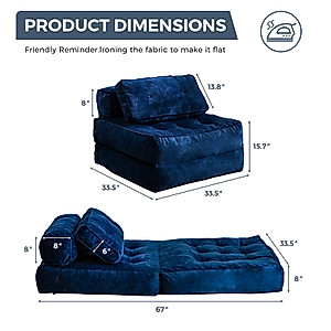 MAXYOYO Folding Sofa Bed, Velvet Convertible Sleeper Chair with Pillow Portable Fold Out Chair Bed, Multifunctional Tufted Floor Sofa Lounge for Living Room Guest Room, Navy