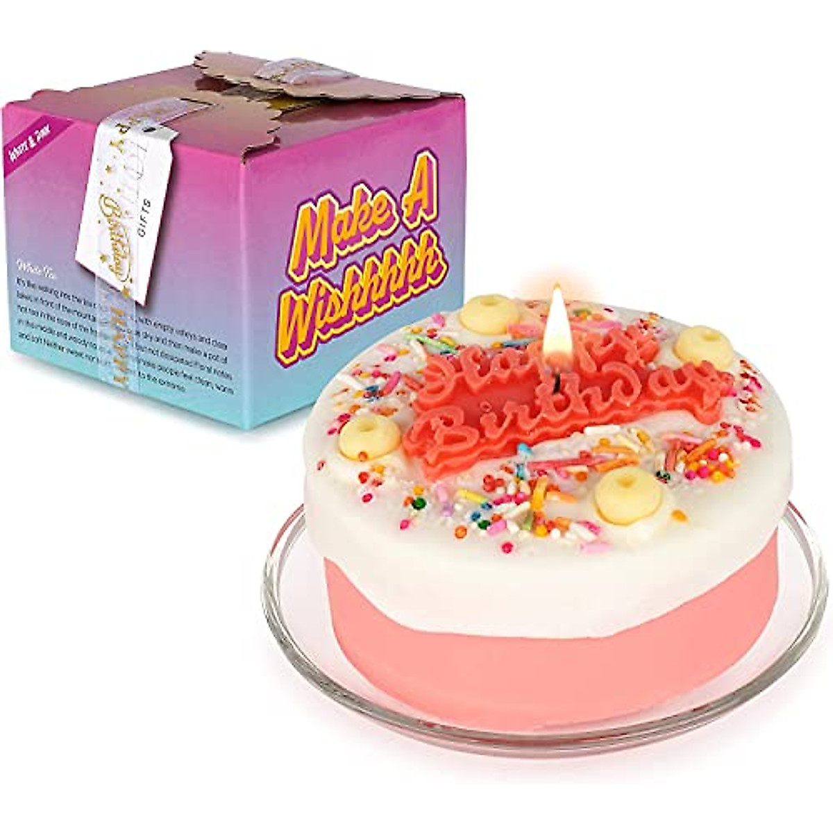 Happy Birthday Gift Cake Candle - Beautiful Cute Cool 10 oz Bday Scented Candle ~ Looks Like a Real Cake ~ Presented in a Stylish Gift Box ~ 100% Soy Wax (Does Not Include Glass Tray)