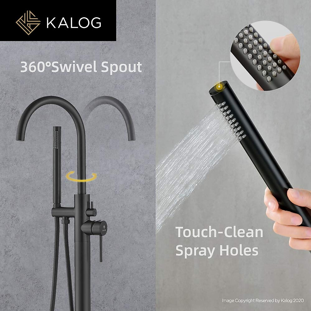 Kalog Single Handle Freestanding Tub Filler Floor Mount Bathtub Faucet with Handheld Shower (Matte Black)