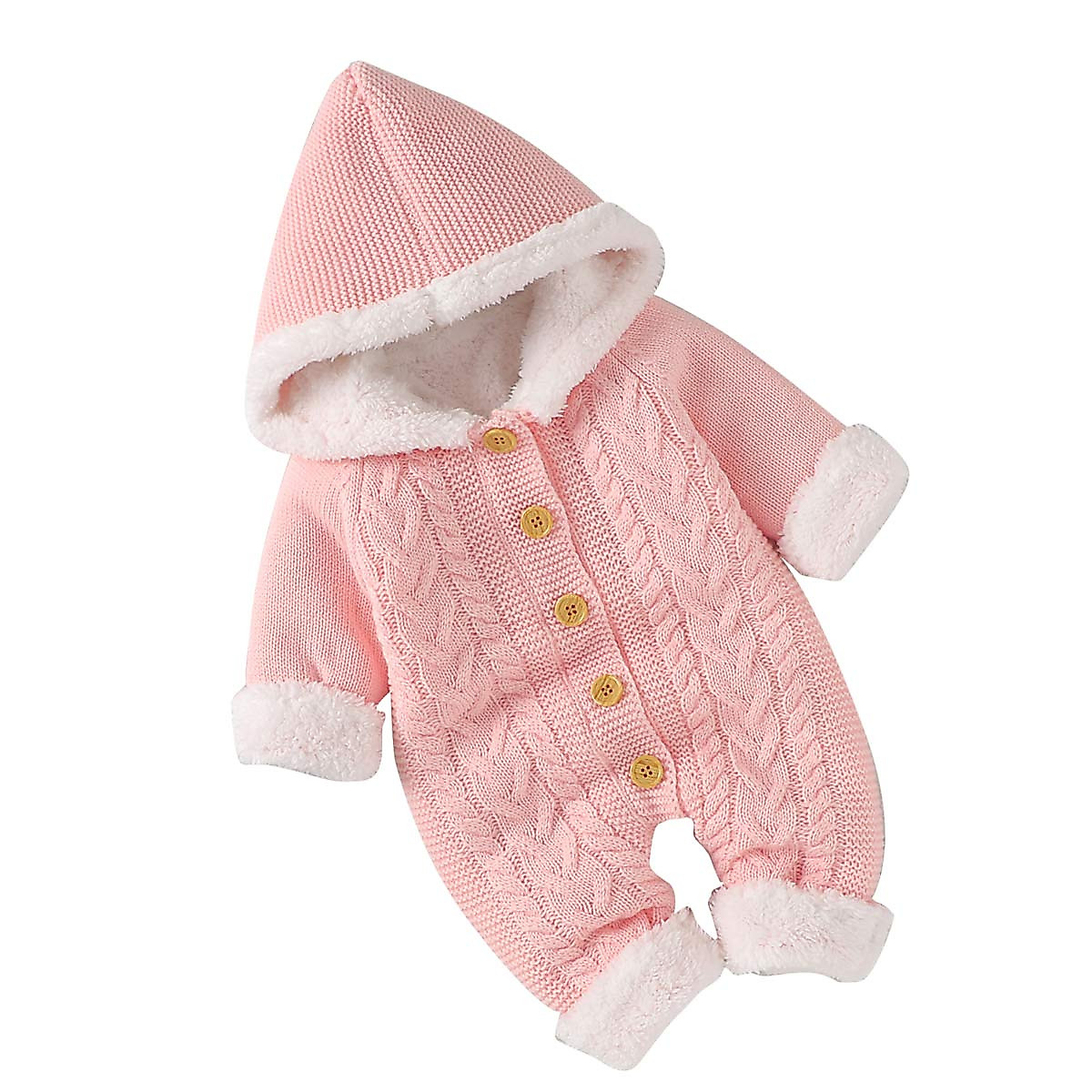 Camidy Baby Hooded Jumpsuit,Toddler Knitted Romper Cotton Long Sleeve One-Piece Coveralls