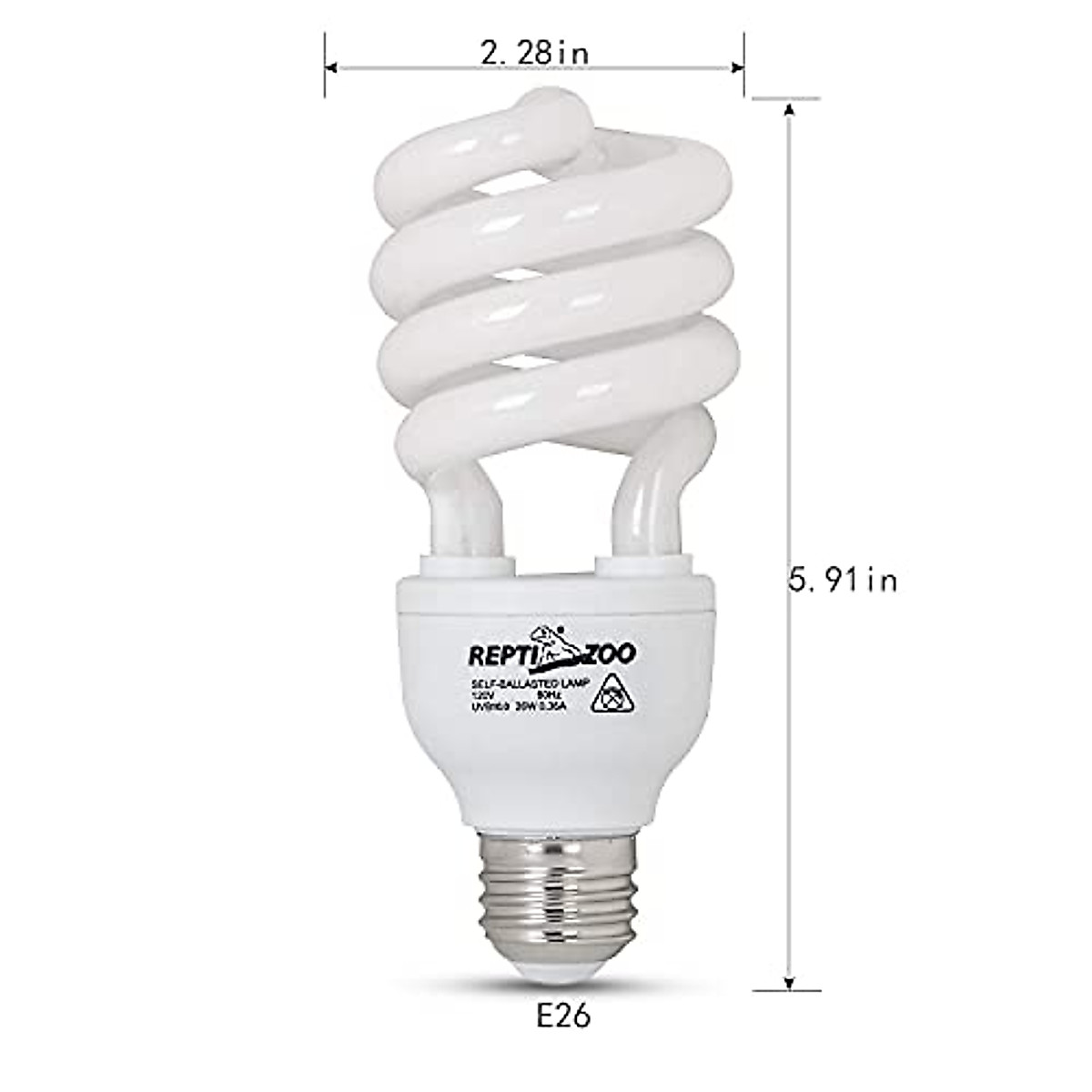 REPTIZOO Energy Saving Lamps UVB Bulb,Spiral Compact 26 Watts UVB 10.0 Reptile Light Bulb Fit for Desert Type Reptile/Snake/Lizard/Insect/Leopard Tortoise