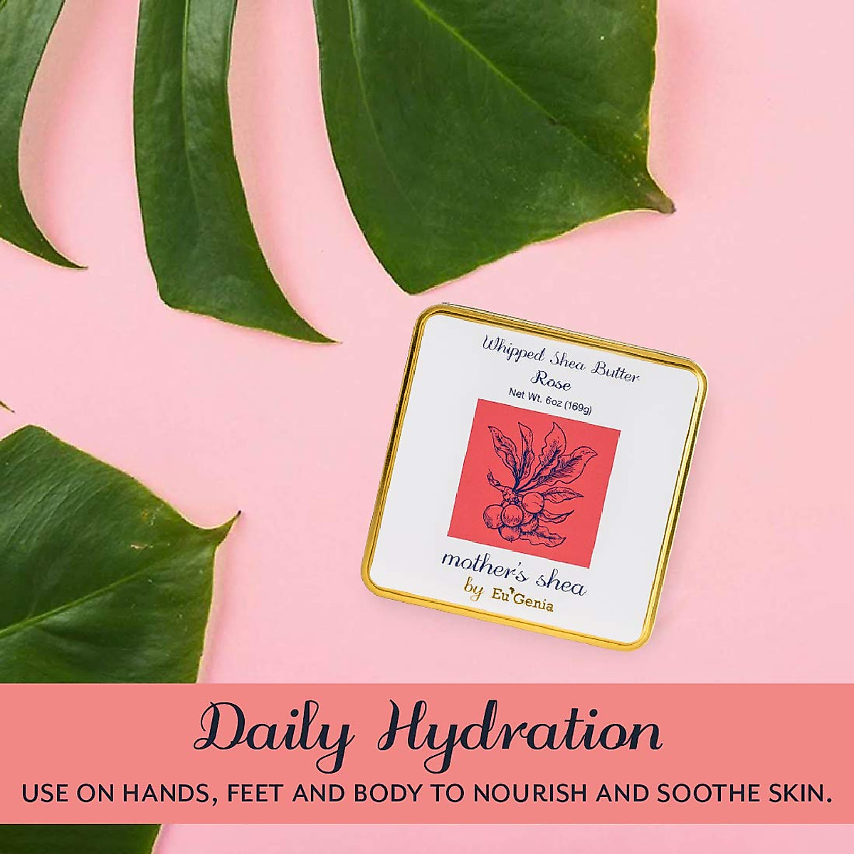 Mother's Shea Whipped Shea Butter (Rose, 6 Oz Tin) 100% Pure Raw Unrefined African Shea - Organic, Sustainably-Sourced Ingredients - Natural Skin & Hair Care