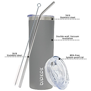 BJPKPK Skinny Tumbler with Lid 20 oz Stainless Steel Slim Vacuum Insulated Tumblers Cup,Gray
