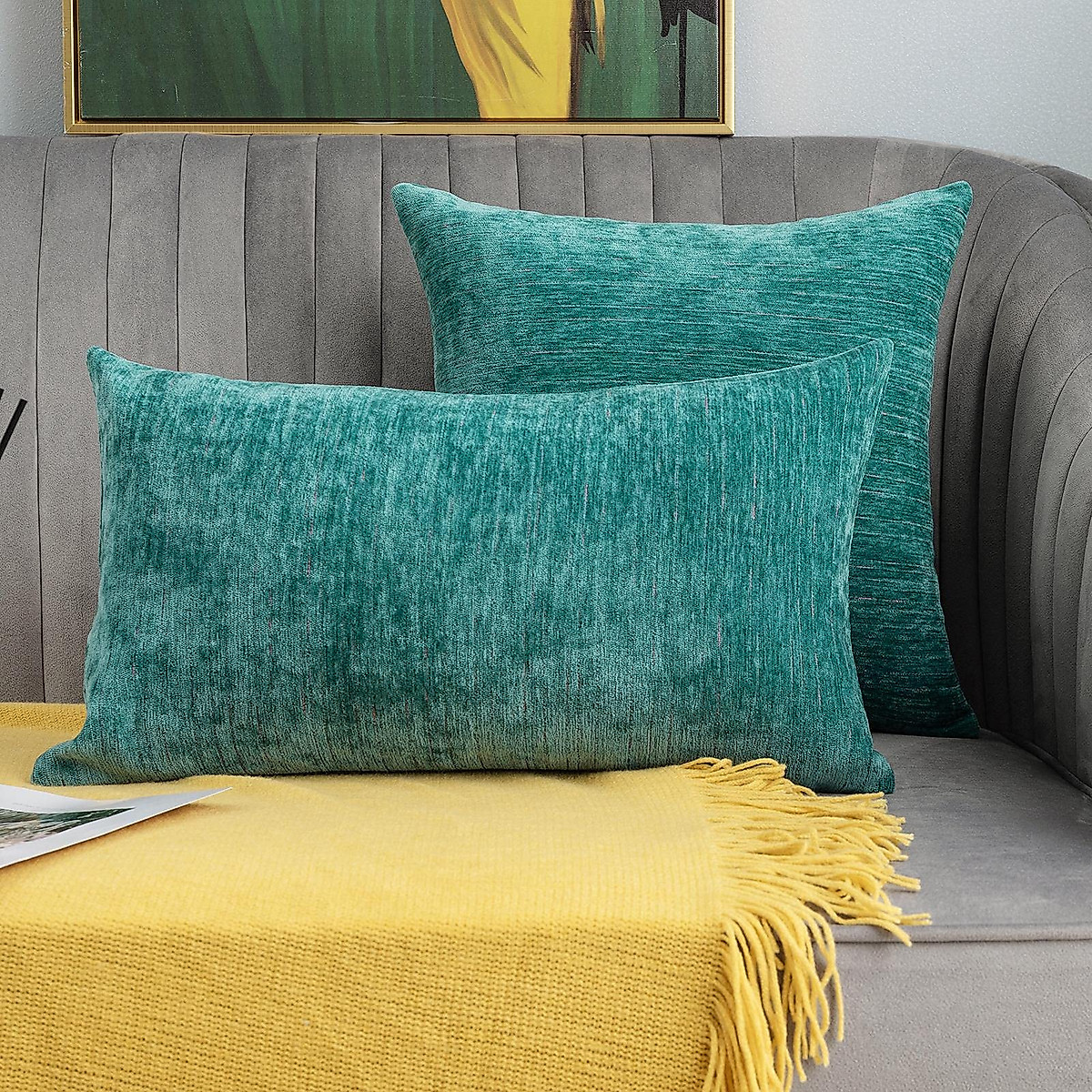 Lipo Thick Chenille Pillow Covers 18x18- Set of 2 Decorative Euro Throw Pillows Cover, Soft Cushion Case, Home Decor Rustic Farmhouse for Couch, Bed, Sofa, Bedroom, Car (Turquoise, 18X18 Inch)