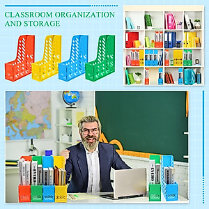 24 Pack Magazine File Holder Desk Organizer Foldable Vertical File Folder for Office Classroom Organization and Storage Desktop Binder Rack for Office Classroom Supplies (Red, Yellow, Blue, Green)