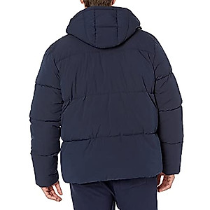 Amazon Essentials Men's Recycled Polyester Mid-Length Hooded Puffer (Available in Big & Tall), Navy, Large
