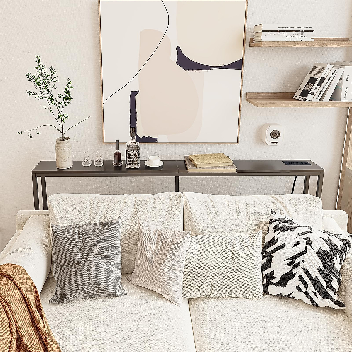 SUCRSIXBRO Console Table with Charging Station, 78.7" Narrow Sofa Table, Entryway Table with Outlets and USB Ports,Easy Assembly,Living Room, Bedroom,Black