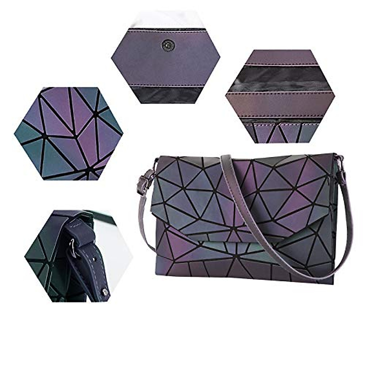 Van Varo Geometric Hard Lattice Crossbody Shoulder Bag Luminous Envelope Handbag Black One Size