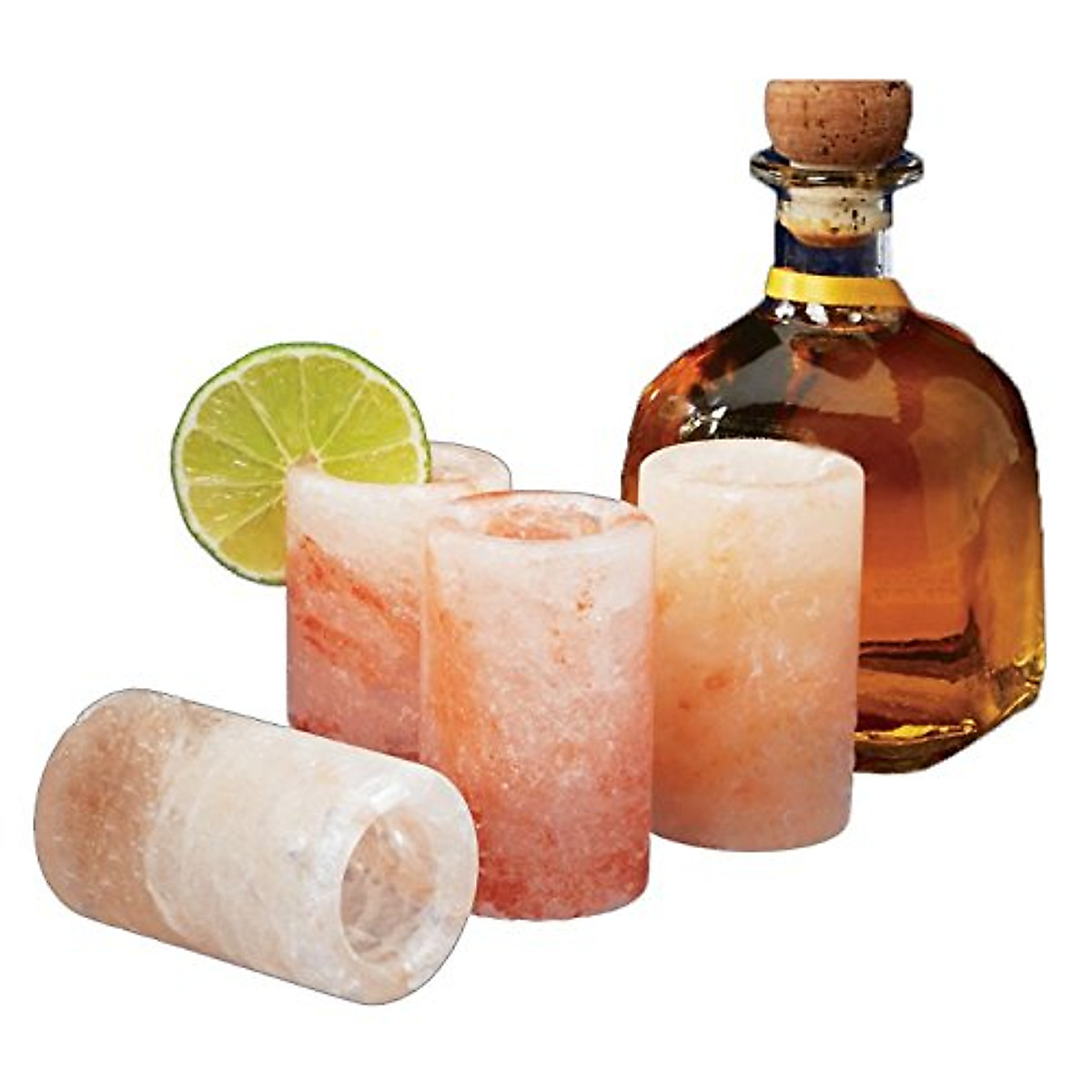 Himalayan Secrets Set of 4 Himalayan Tequila Shot Glass Set - 100% Edible Hand Carved Himalayan Crystal Salt - 3" Tall