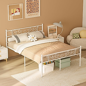 Elephance Full Size Bed Frame with Headboard and Footboard, Metal Platform Bed Frame with 14 Inch Storage Space No Box Spring Needed Easy Assembly for Adult White