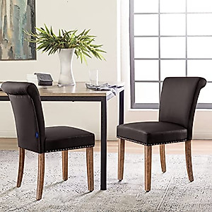 subrtex Dining Set Parsons Chairs, Large Set of 2, Leather/Brown