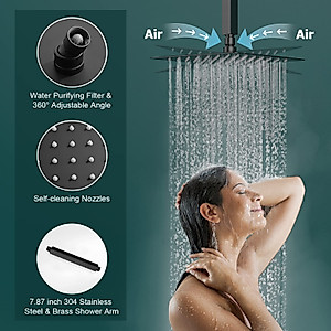 Shower System with Body Jets, 12 Inch Ceiling Rainfall Faucet Set, with Multiple Shower Head System,Contain Thermostatic Shower Valve