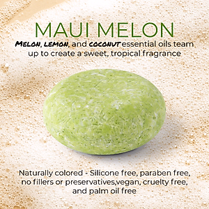 Suds & Co. Solid Shampoo Bar, Zero Waste Shampoo, Natural Shampoo Bar Soap, Sustainable, Eco-Friendly Hair Care - Maui Melon, 3.0 Ounce
