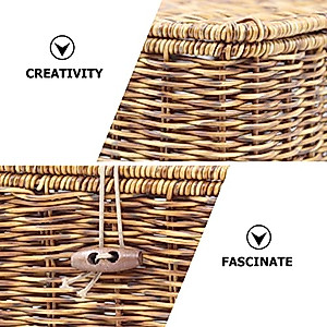 Zerodeko Wicker Storage Basket, Rattan Woven Box with Lid, Rectangular Shelf Basket Decorative Display Box Desktop Small Container Box Household Organizer Box for Home Wardrobe Toys