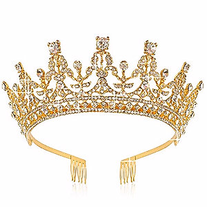 Didder Crowns for Women Rhinestone Crown Tiara, Tiaras and Crowns for Women, Tiaras for Girls Gold Crown for Girls Elegant Princess Crown Tiara with Combs Wedding Bridal Tiara Birthday Prom Party