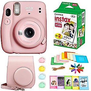 Fujifilm Instax Mini 11 Instant Camera + Instax Mini Twin Pack Film + Hanging Frames + Plastic Frames + Case + Close Up Filters - All Inclusive Bundle! (Blush Pink)