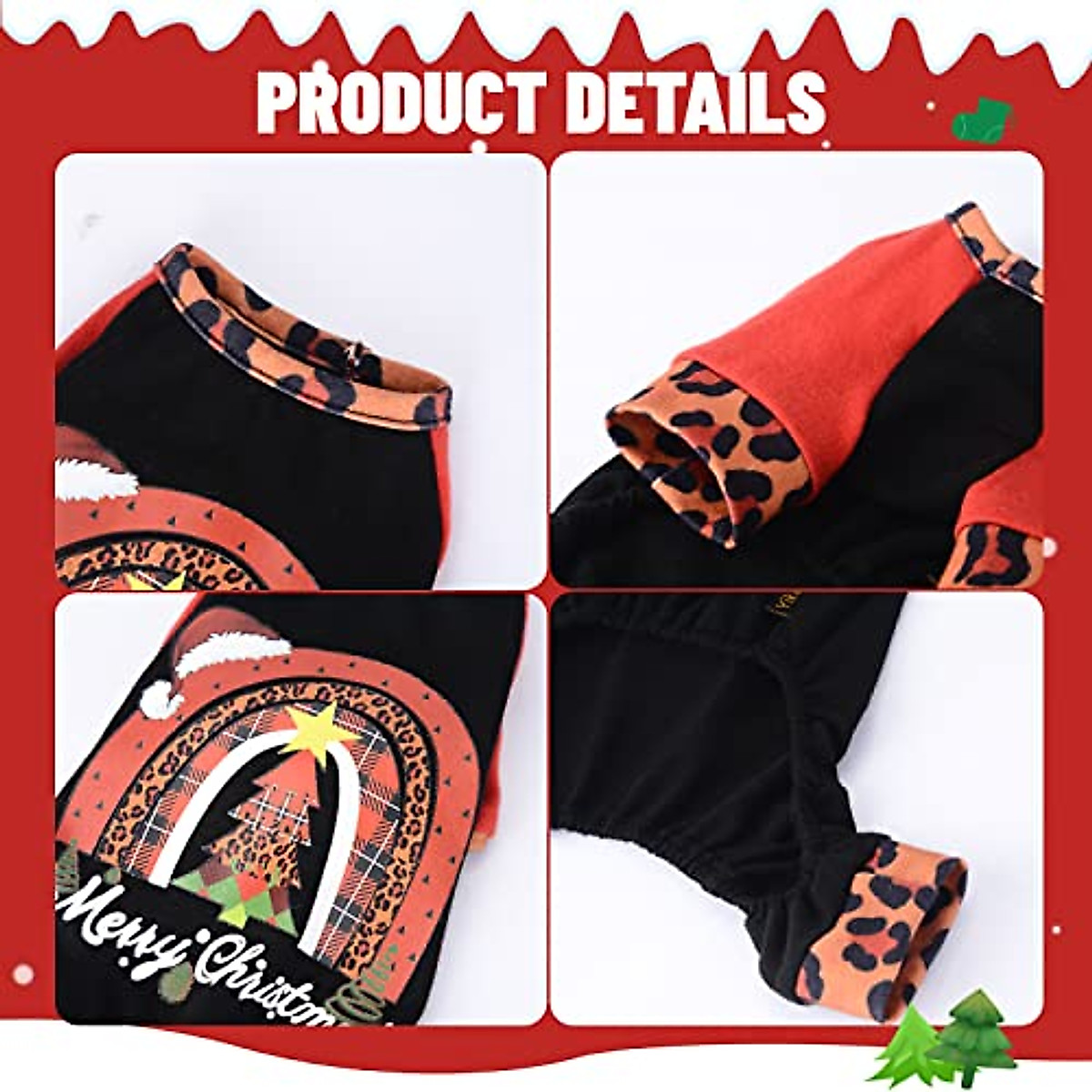 Dog Pajamas for Small Dogs Girl Boy Puppy Pjs Pet Onesies for Chihuahua Yorkie Teacup Cute Christmas Leopard Soft Stretch Cat Clothes Outfit Apparel Doggy Jumpsuit, Small,Leopard Christmas Tree