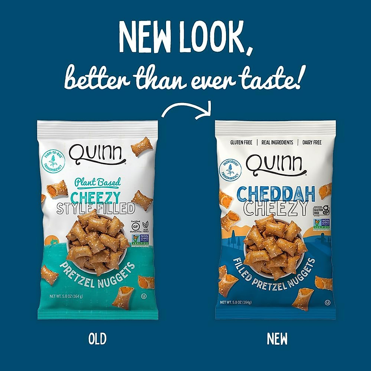Quinn Cheddah Cheezy Filled Pretzel Nuggets - Made with Real Ingredients, Whole Grain Sorghum, Sea Salt, Vegan, Gluten Free, Dairy Free, Non-GMO - 5.8 Oz (Pack of 8)