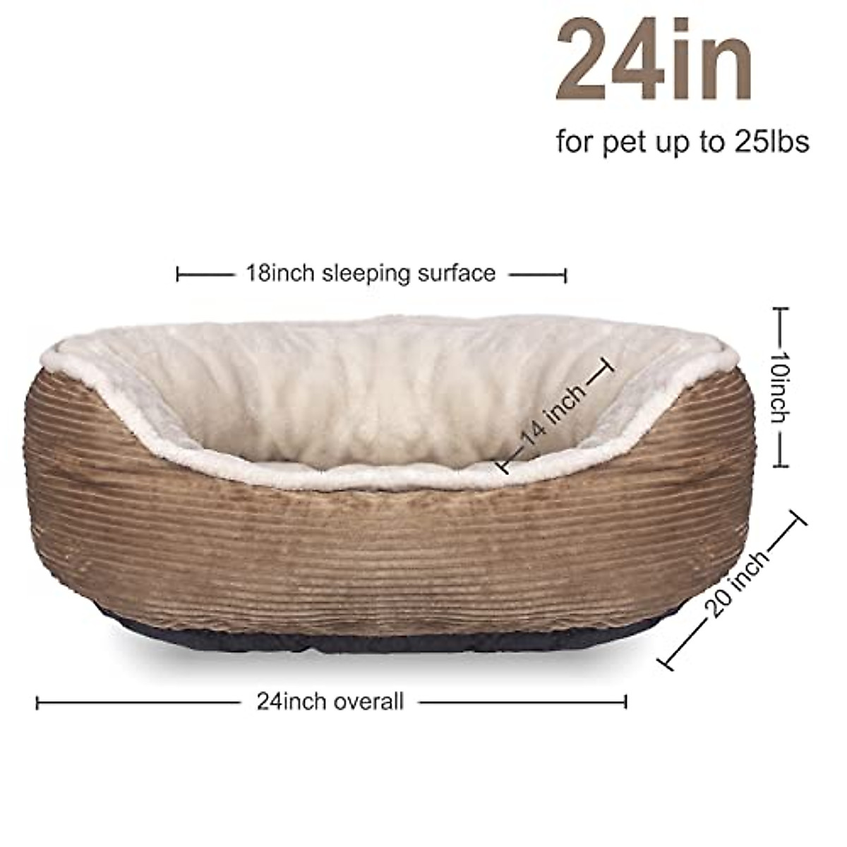 Bellwe Cat Bed, Dog Bed for Small Dogs Plush Round Puppy Bed Non-Slip Bottom Machine Washable Cushion Oval Shape 20/24inch