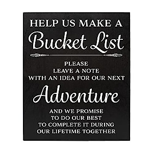 JennyGems Bucket List Wedding Signs, Wedding Decor, Wedding Reception Sign, Wedding Table Decorations, Wedding Bucket List, 10 x 12 Wooden Sign, Black